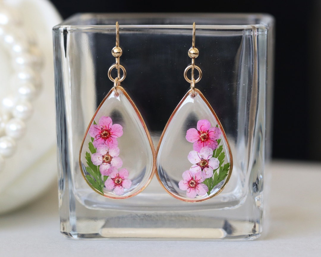Resin Earrings, Pressed Flowers Earrings, GOLD Filled, Resin Jewelry ...