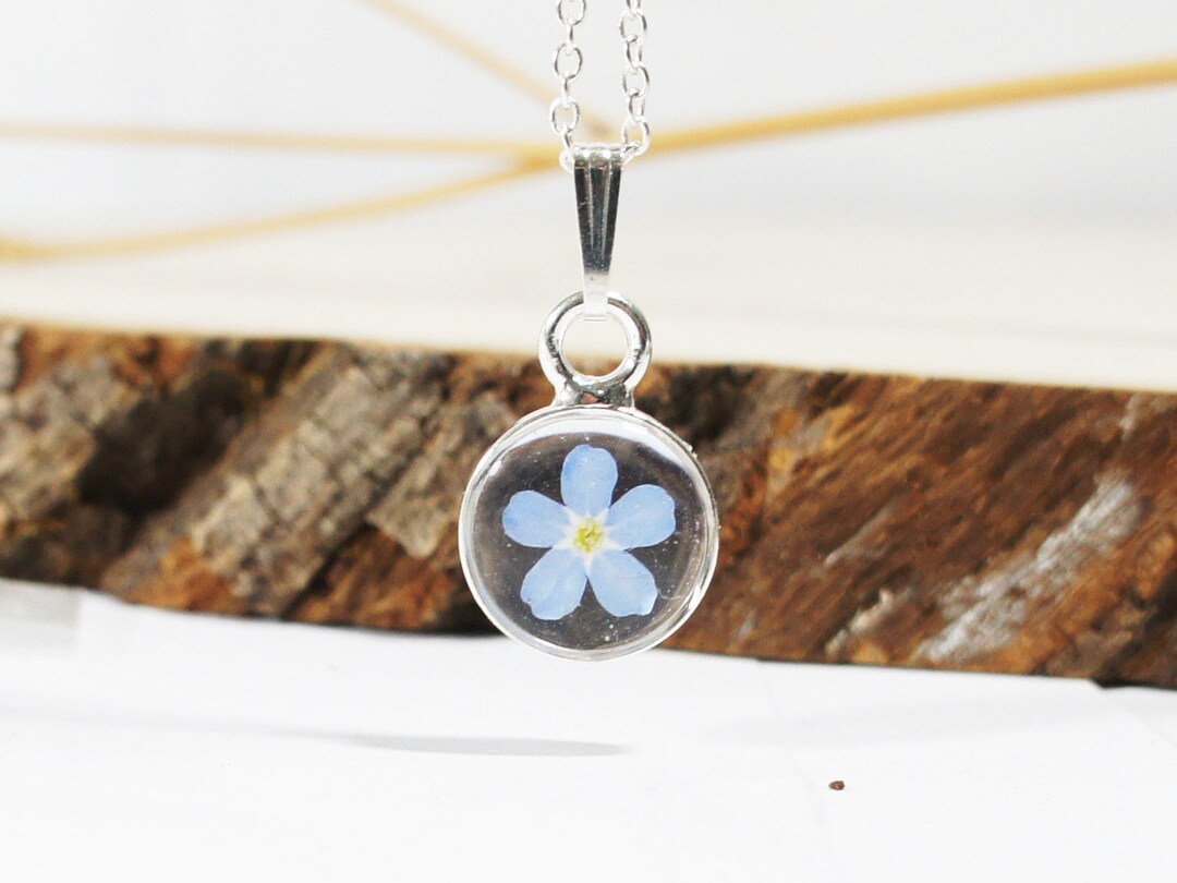 Tiny Forget Me Not Necklace Forget Me Not Jewelry Pressed - Etsy