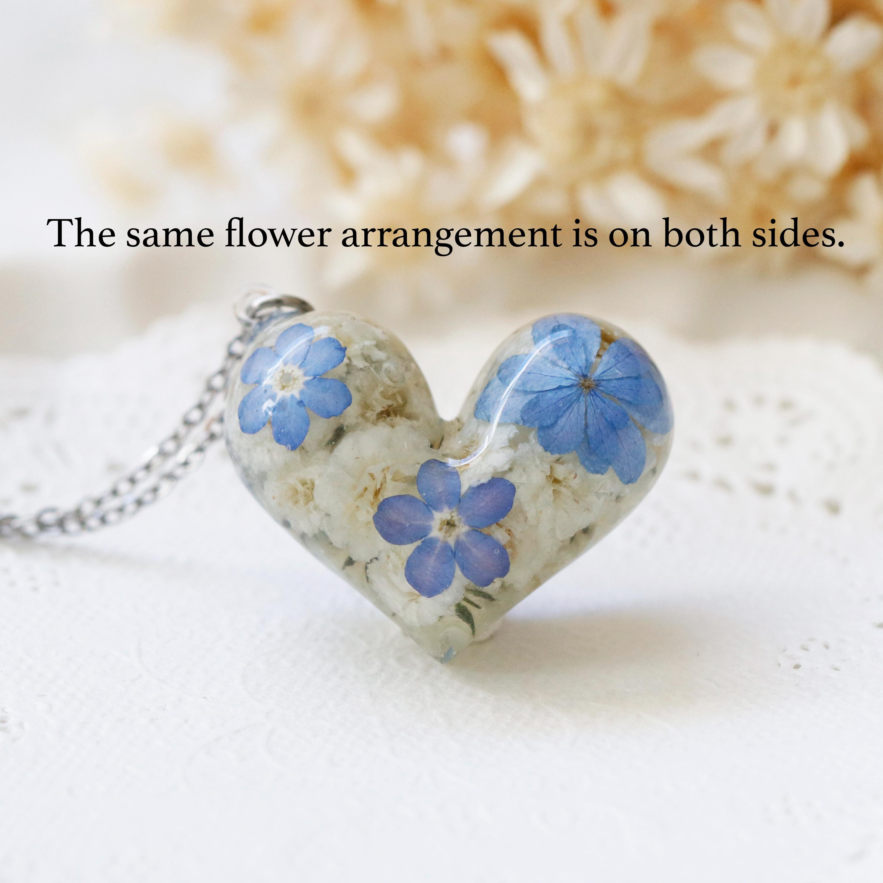Forget Me Not Necklace, Heart Necklace, Pressed Flowers Necklace, Resin ...
