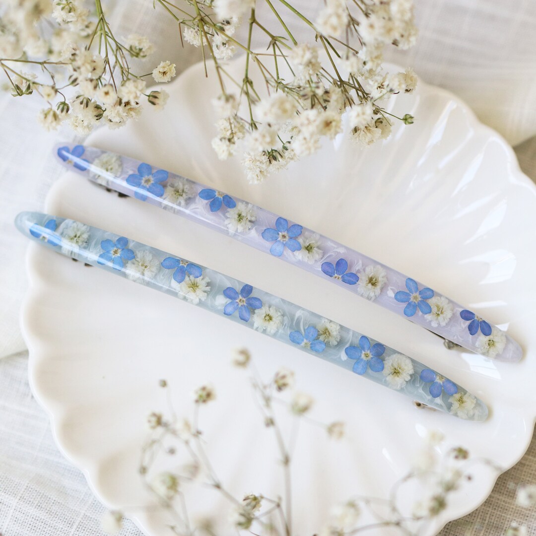 Flower French Barrette, Forget Me Not Barrette, Minimalist Hair ...