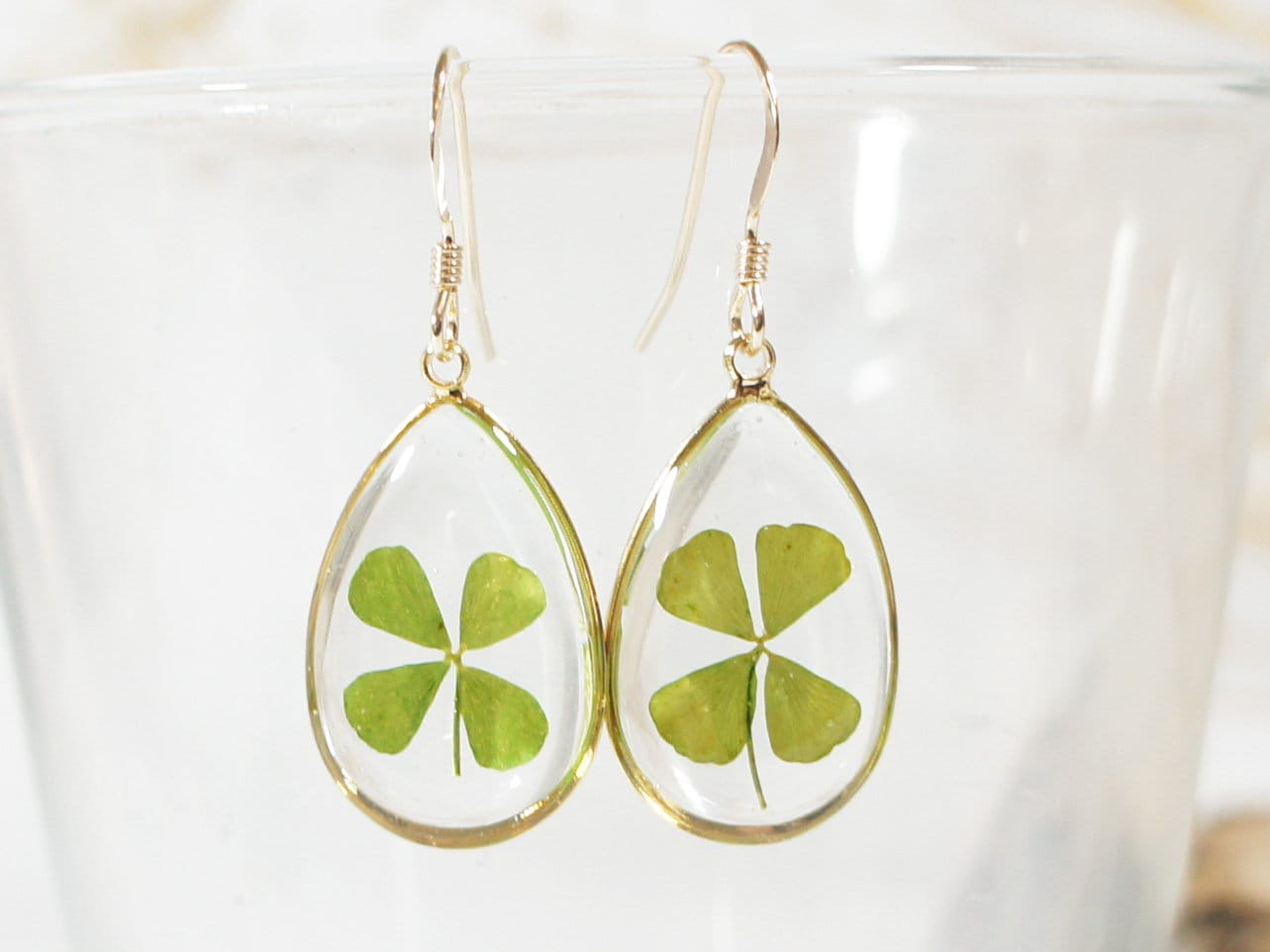 Four Leaf Clover Earrings Shamrock Earrings Pressed Clover - Etsy