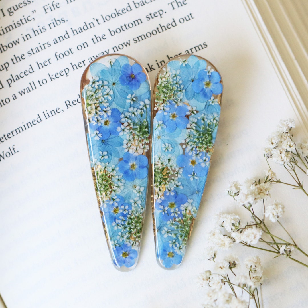 Hydrangea Hair Clip, Real Pressed Flowers, Resin Hair Clip, Real Flower ...
