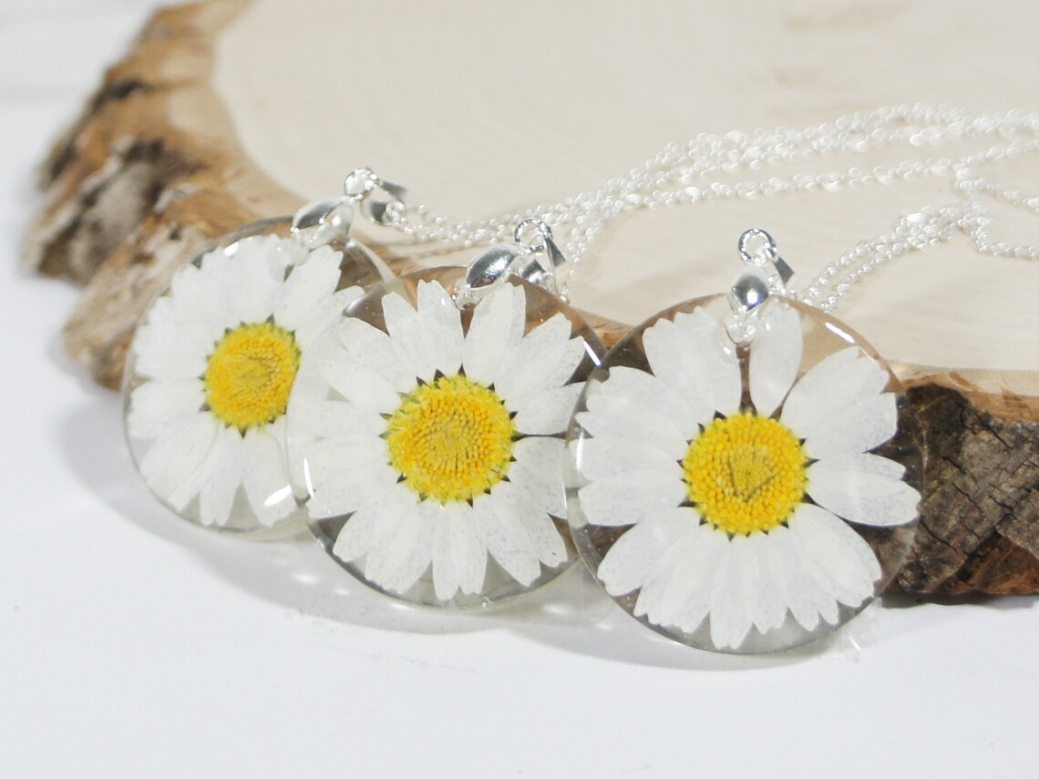 Daisy necklace Pressed Flower Necklace Natural Jewelry | Etsy