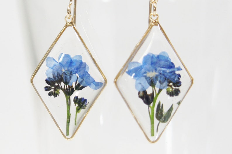 Forget me not Earrings Resin Earrings Pressed Flowers | Etsy