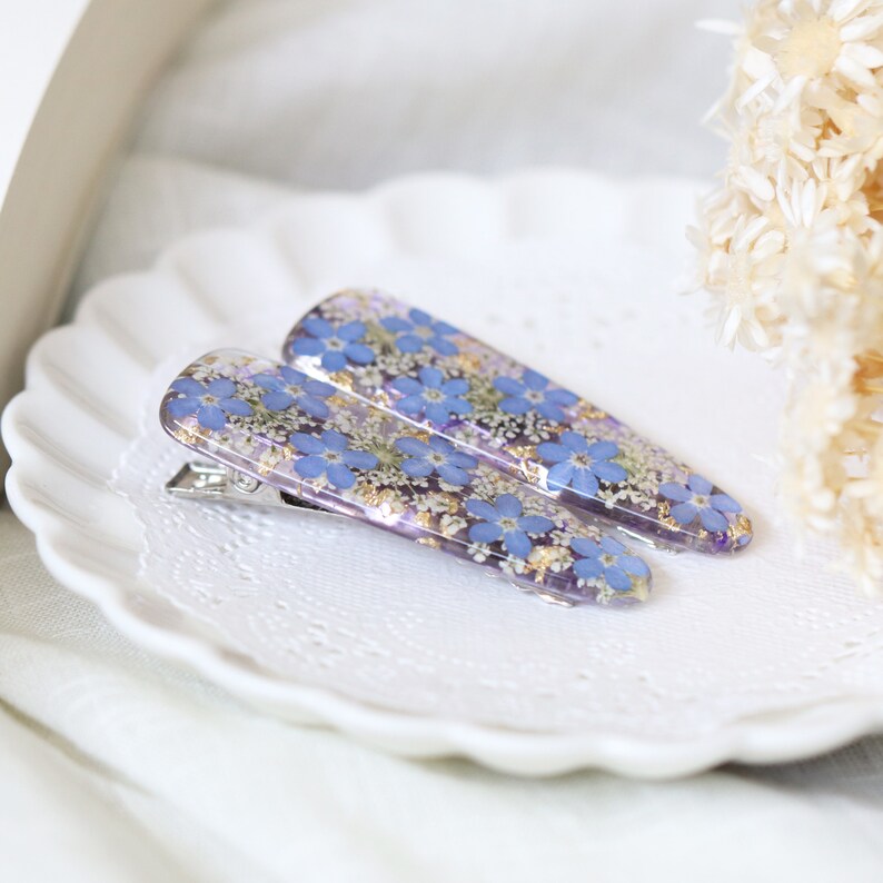Forget Me Not Hair Clip, Real Pressed Flowers, Resin Hair Clip, Real ...