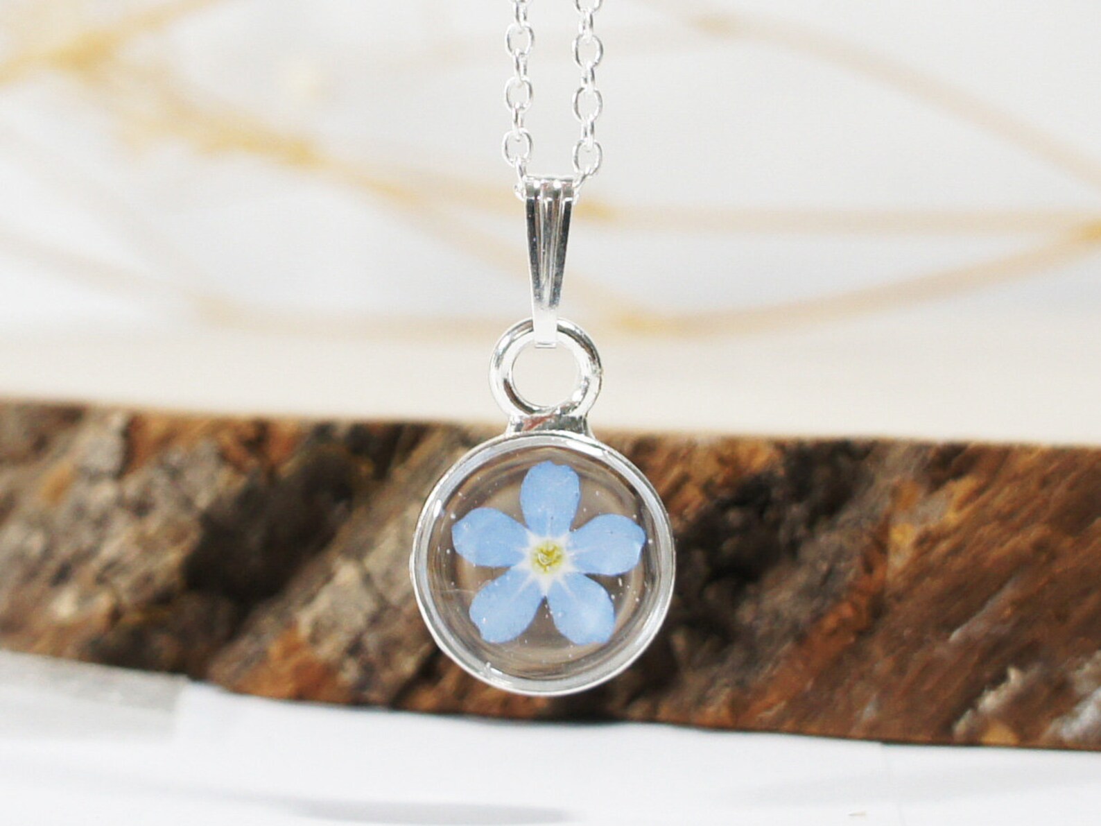Tiny Forget Me Not Necklace Forget Me Not Jewelry Pressed - Etsy