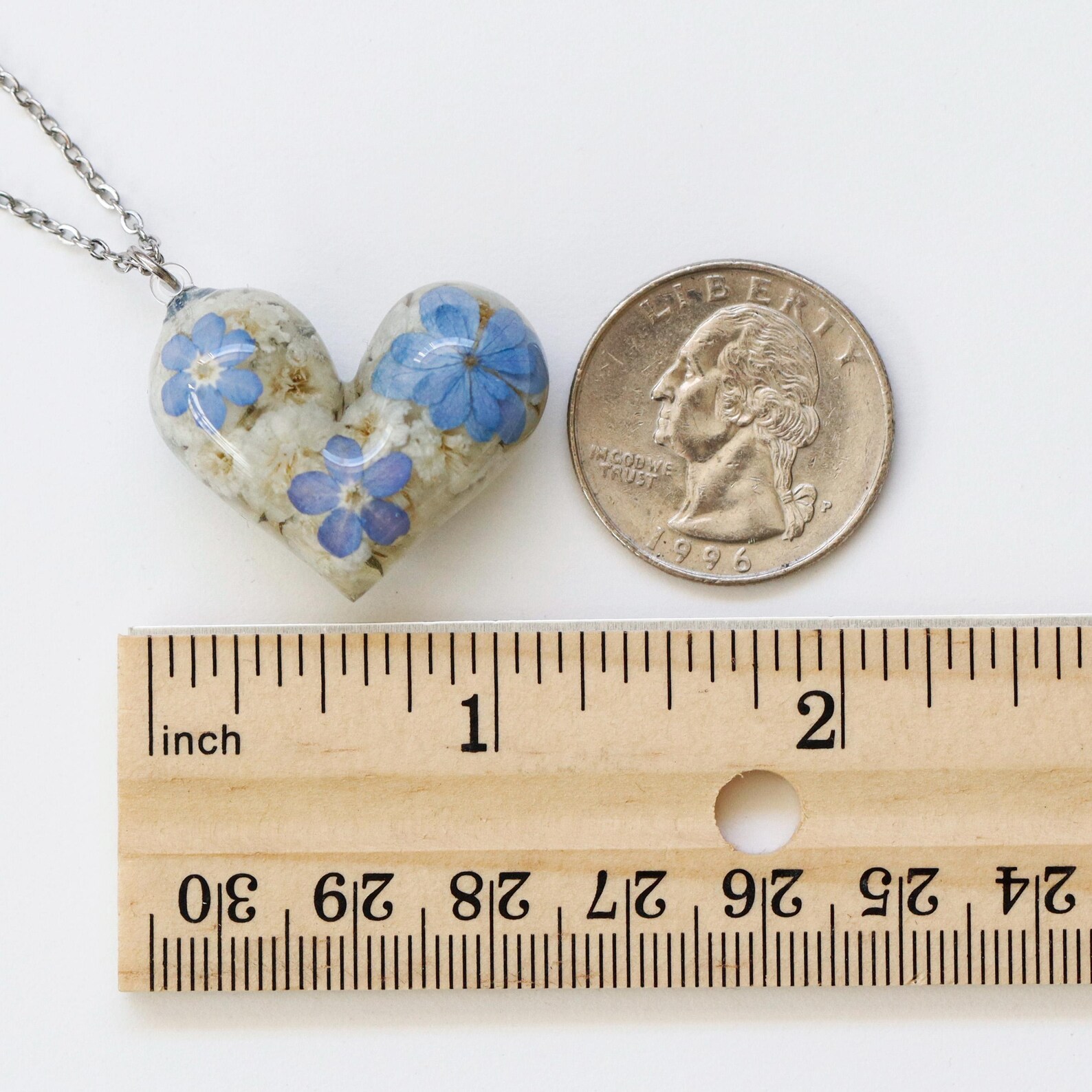Forget Me Not Necklace, Heart Necklace, Pressed Flowers Necklace, Resin ...