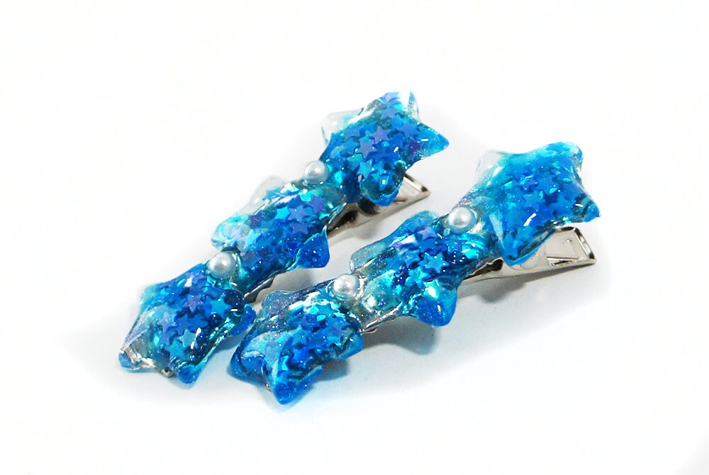 Fairy Kei Blue Star Hair Clip 2 Hair Clips Cute Hair Clips | Etsy