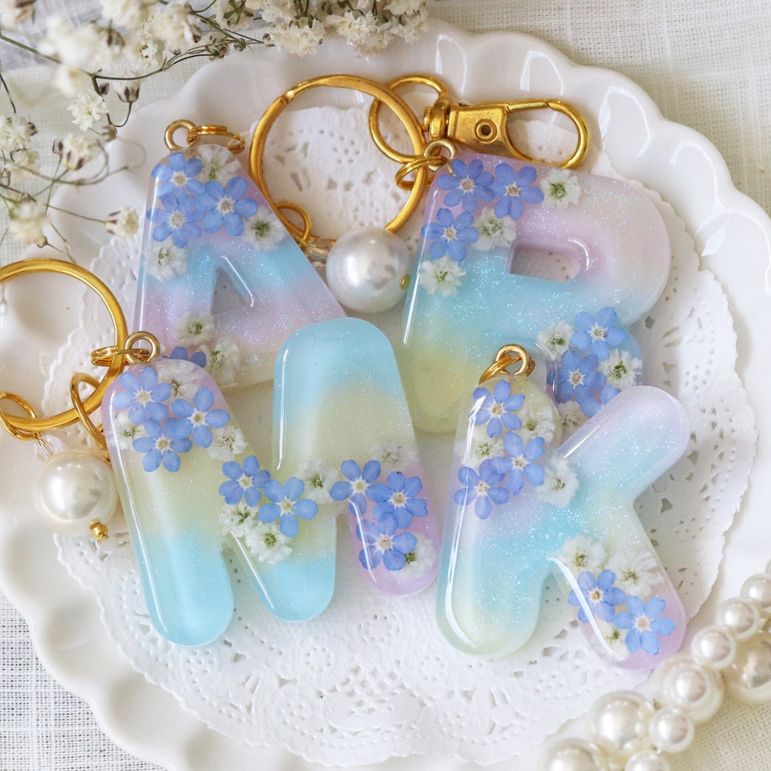 Custom Initial Keychain, Initial Keychain, Pastel Personalized Keychain ...