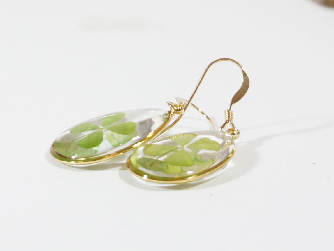 Four Leaf Clover Earrings Shamrock Earrings Pressed Clover - Etsy