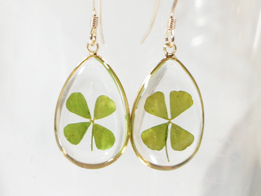 Four Leaf Clover Earrings Shamrock Earrings Pressed Clover - Etsy