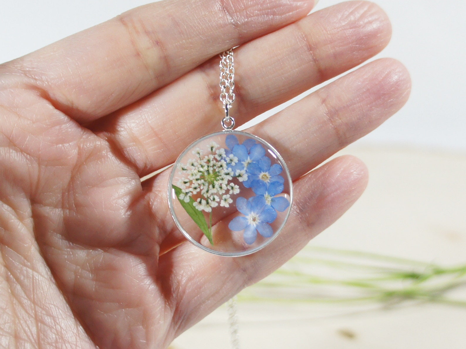 Forget Me Not Necklace Pressed Flower Jewelry Sterling - Etsy