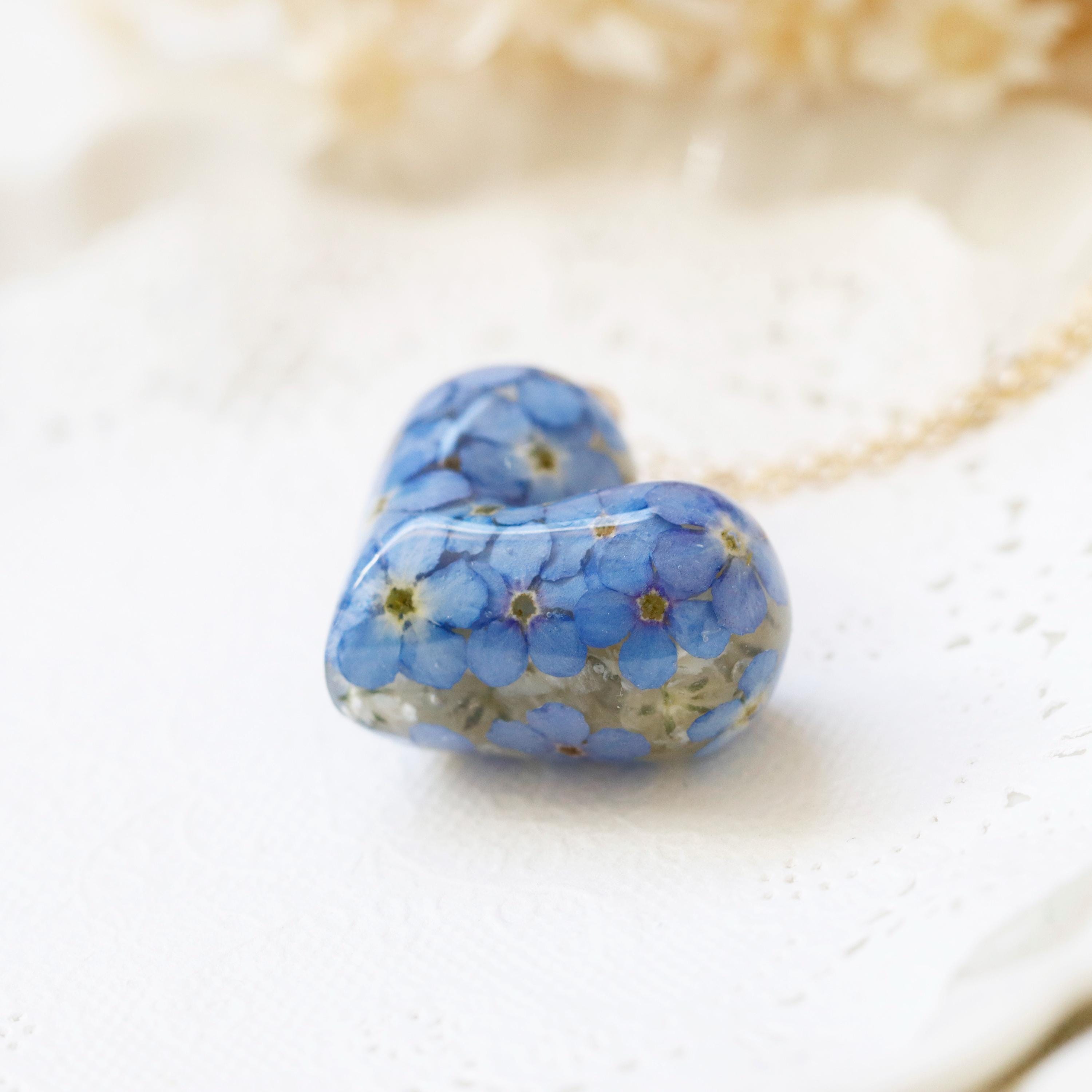 Forget Me Not Necklace, Heart Necklace, Pressed Flowers Necklace, Resin ...