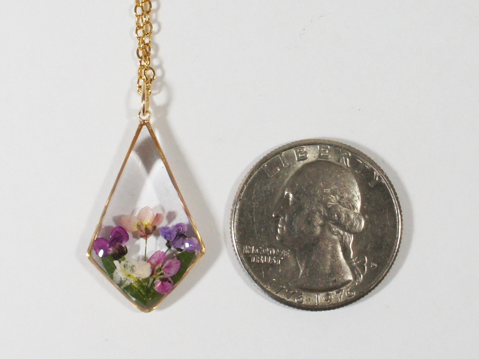 Tiny Pressed Flower Rhombus Necklace Gift for Her Alyssum - Etsy