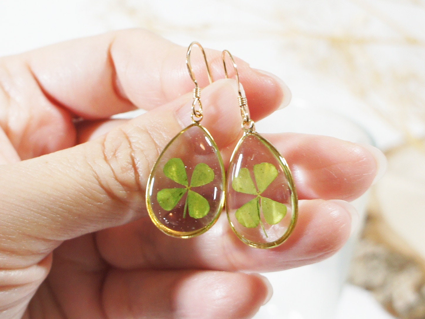 Four Leaf Clover Earrings Shamrock Earrings Pressed Clover - Etsy