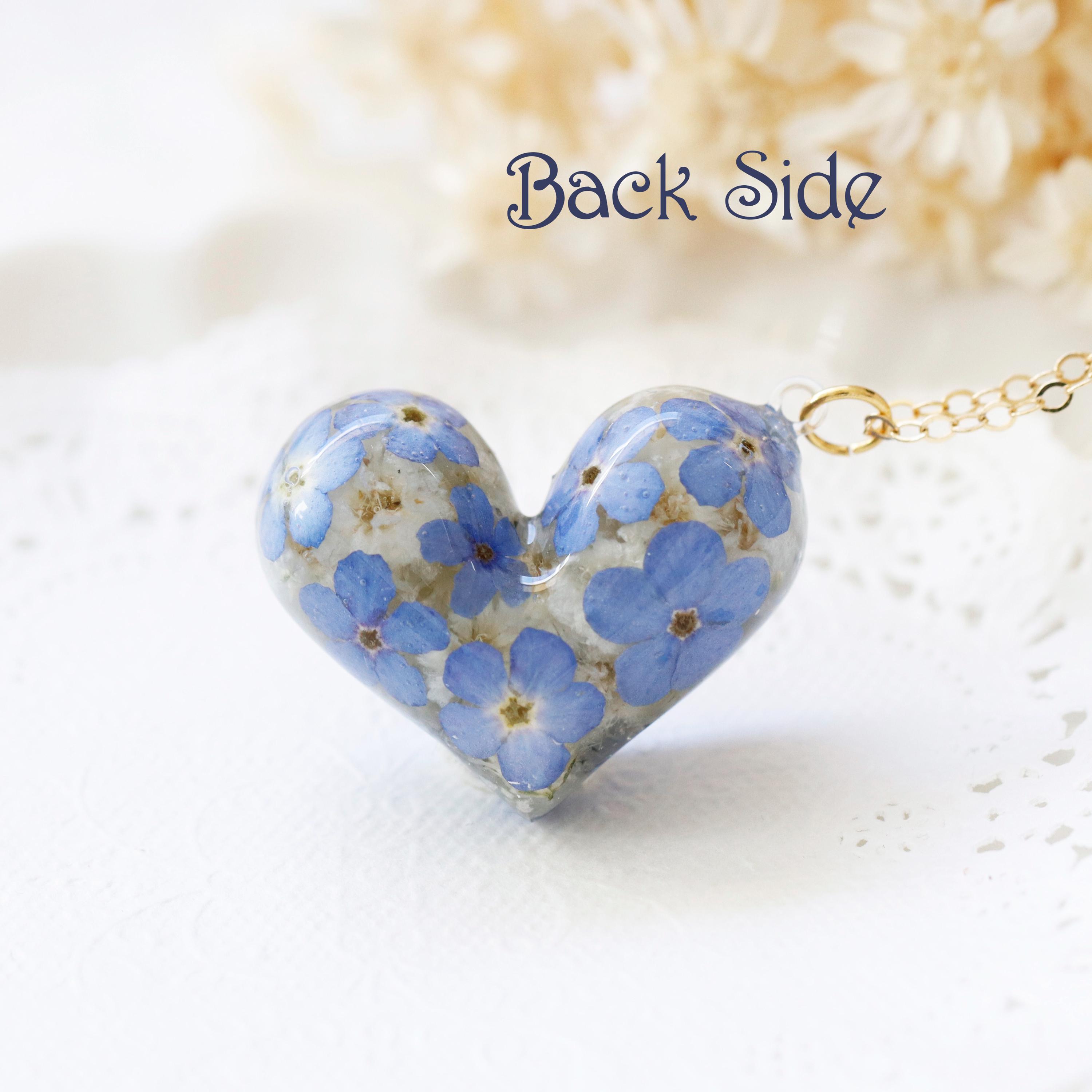 Forget Me Not Necklace, Heart Necklace, Pressed Flowers Necklace, Resin ...
