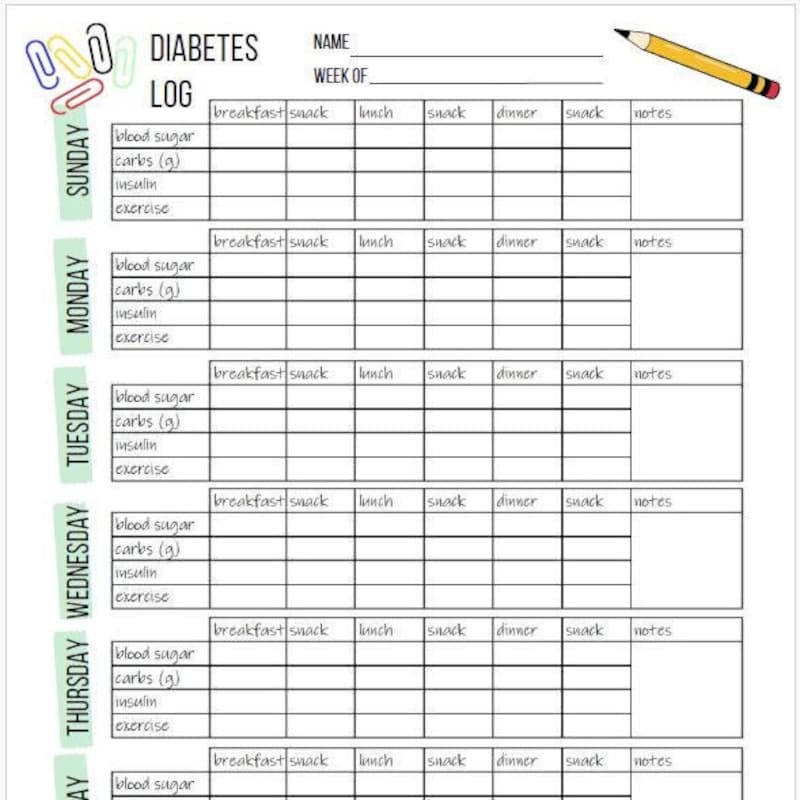 Diabetic Log - Etsy