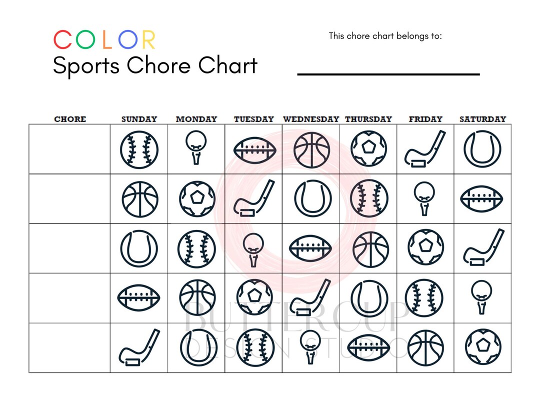 Coloring Chore Chart | Sports - Etsy