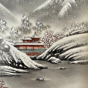 Amazing Vintage Chinese Winter Scene Landscape Framed Porcelain Plaque ...