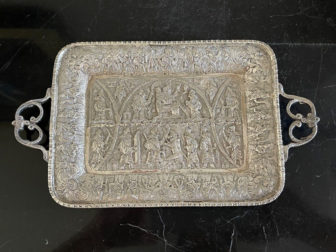 Vintage Museum Quality High Relief Repoussé Silver Islamic Tray 272 ...