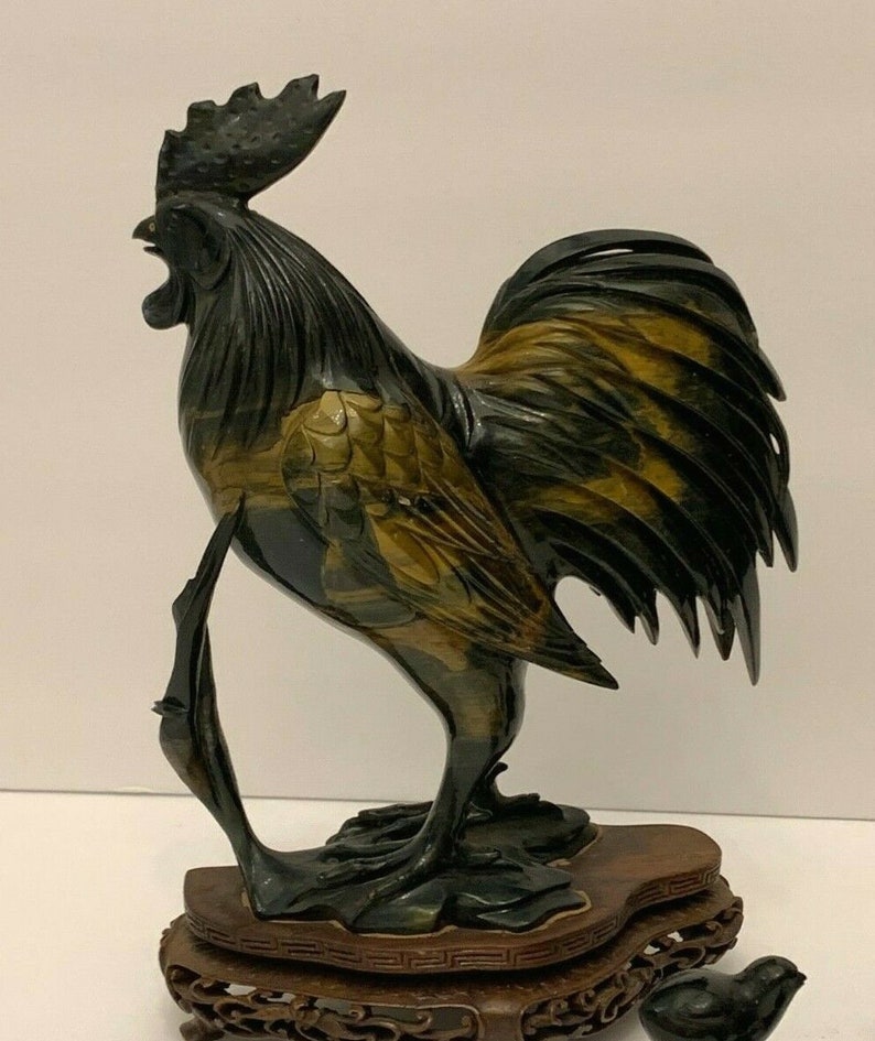 Antique Chinese Carved Natural Stone Rooster Hen and Chicks Group ...