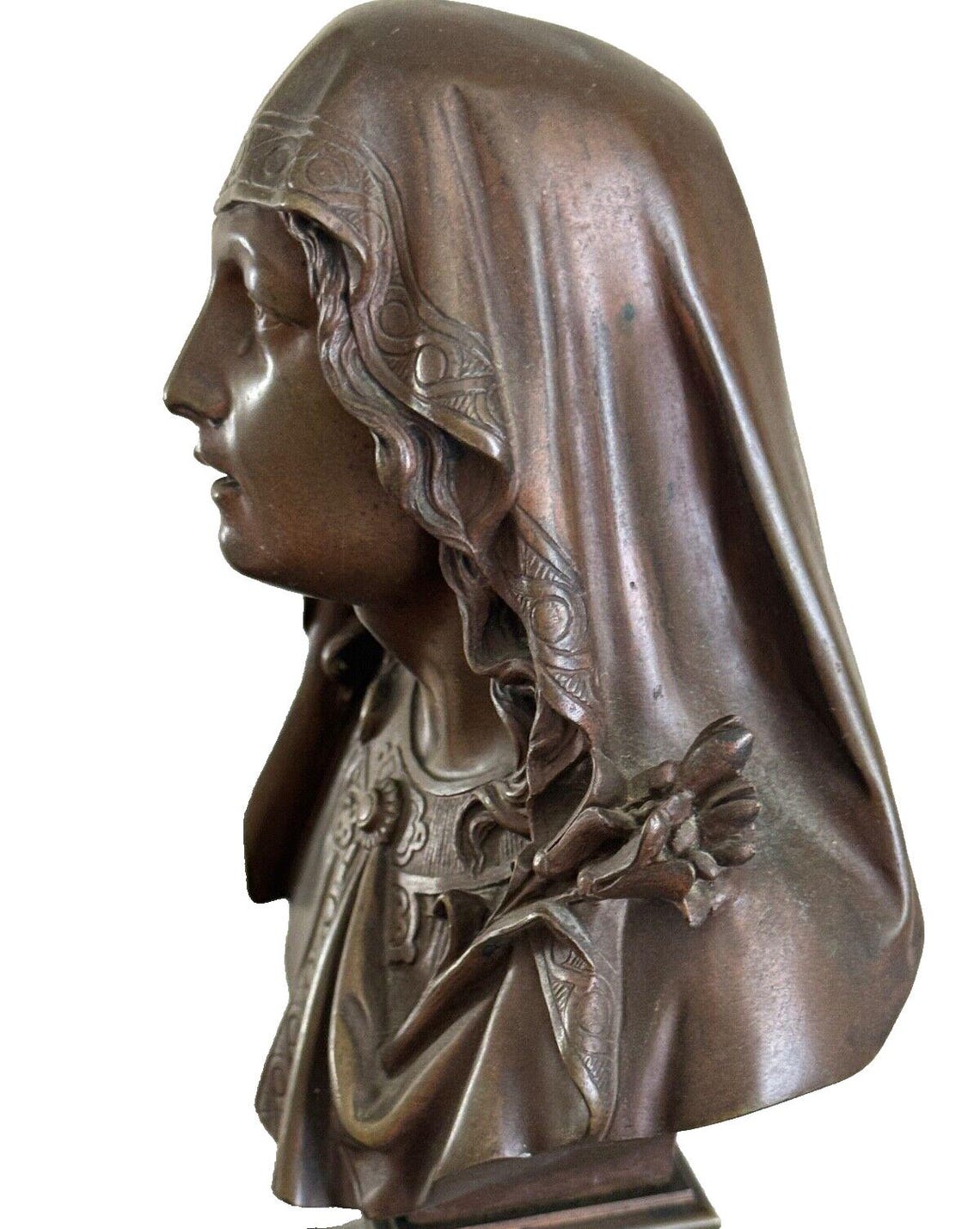 Antique 12" Crying Virgin Mary Madonna Lady of Sorrows Signed Bronze ...