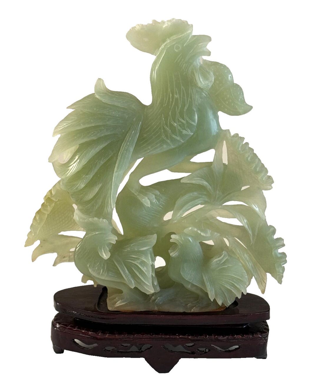 Vintage Chinese Carved Jade Rooster Sculpture on Wood Base - Etsy