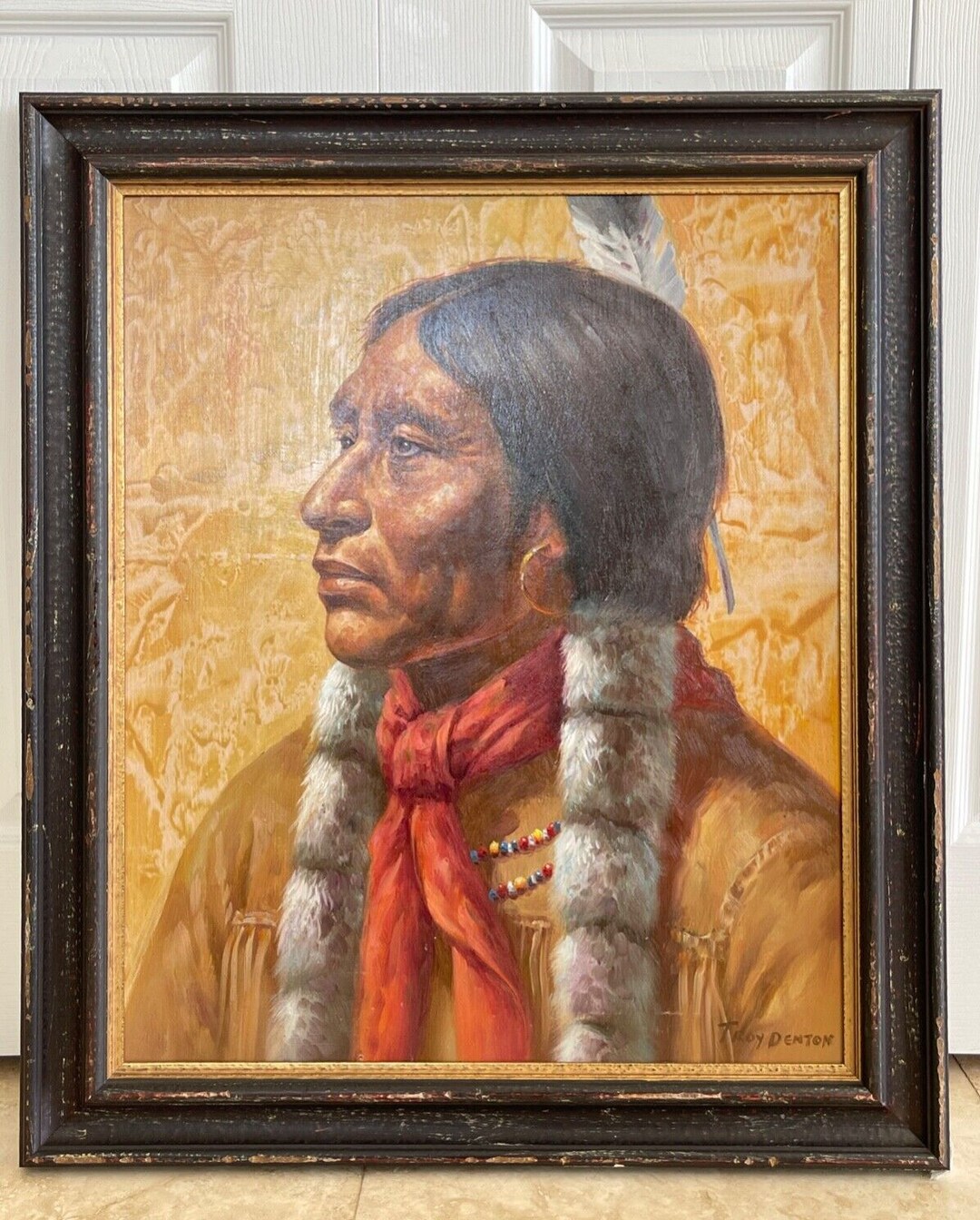 Troy Denton (B. 1949) Native American Indian Portrait Oil on Canvas ...