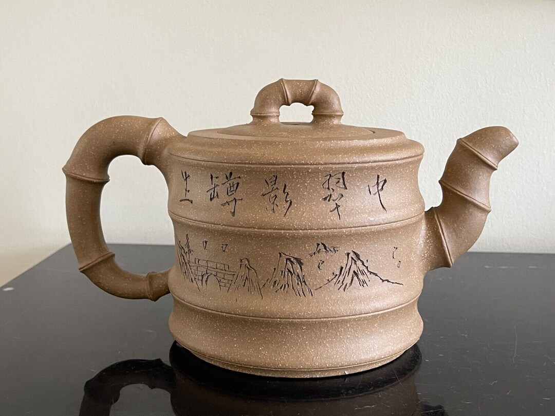 Vintage Chinese Yixing Zisha Tan Clay Teapot With Calligraphy - Etsy