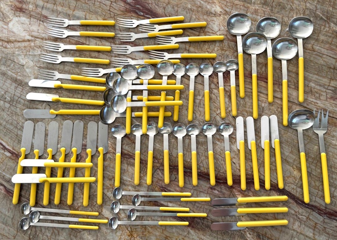 Mid Century Modern Lauffer Stainless Flatware With Yellow Handles - 68 ...