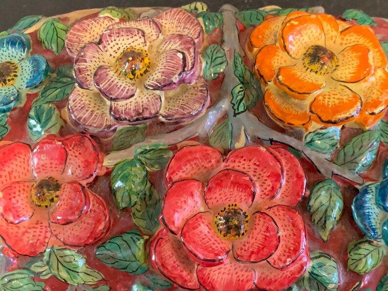 Antique Papier Mache Relief Floral Bird Decoration Lacquer Box - Etsy