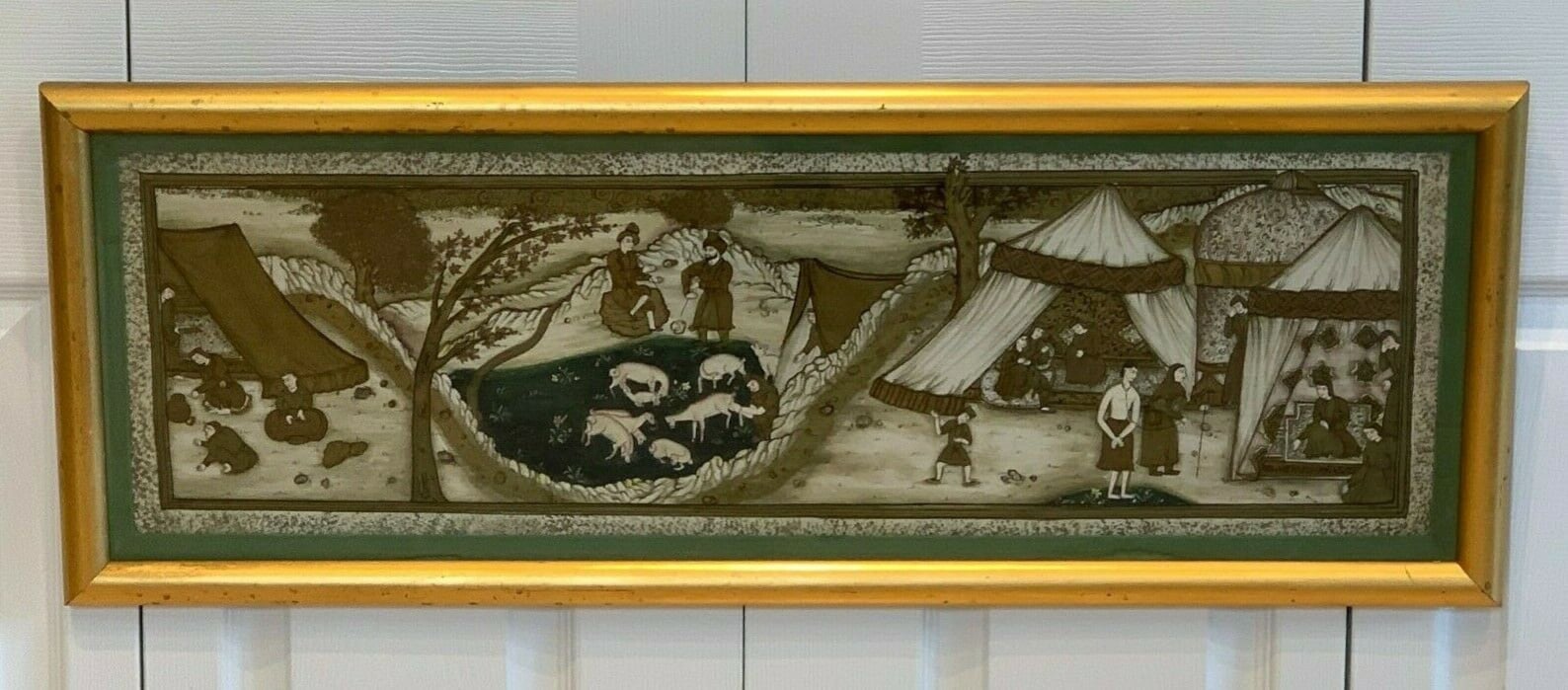 Impressive Vintage Ottoman Islamic Scene Framed Painting on Silk Fabric ...