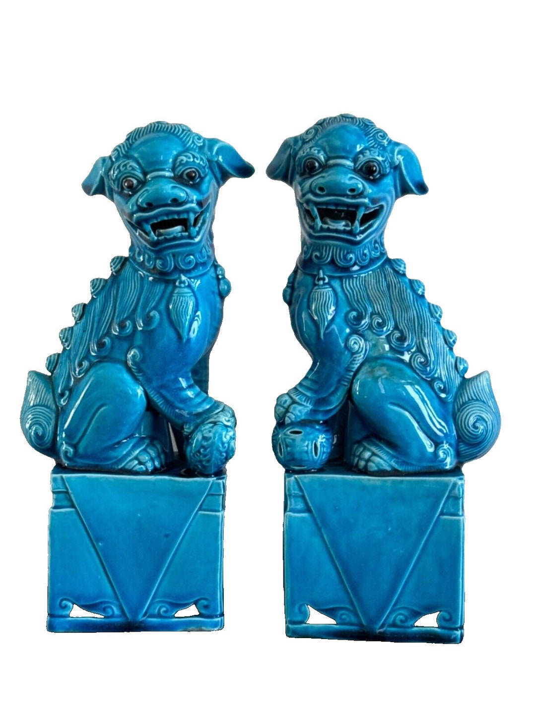 Vintage Pair of Stunning Chinese Turquoise Blue Ceramic Foo Dogs ...
