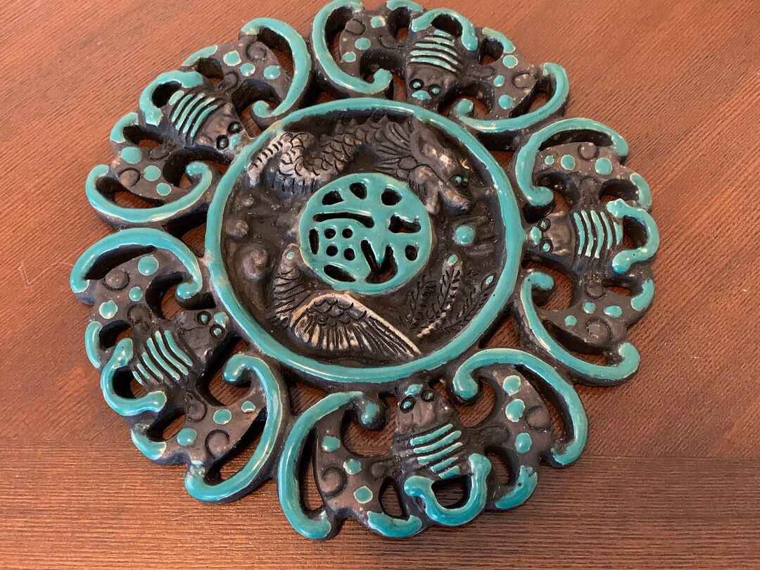 Rare Antique Ornate Asian Pottery Trivet With Dragons Decoration - Etsy