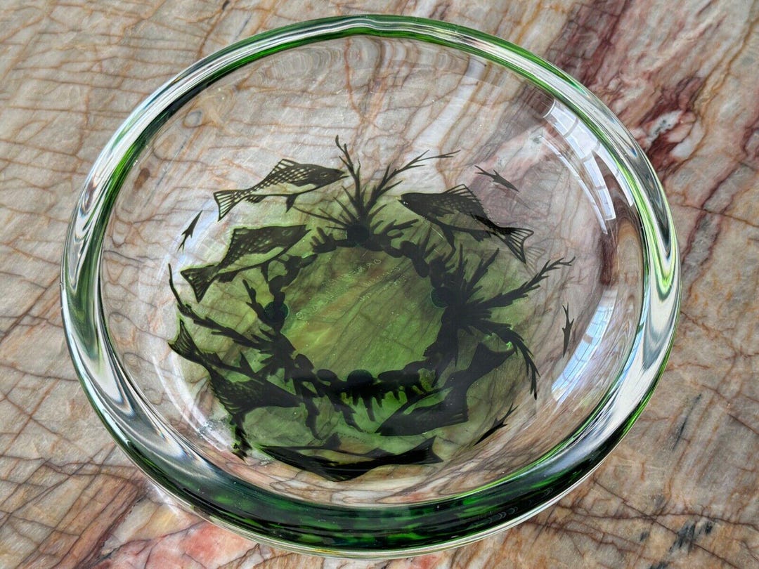 Mid-century Orrefors Graal Glass Fish Bowl Designed by Edward Hald 1883 ...