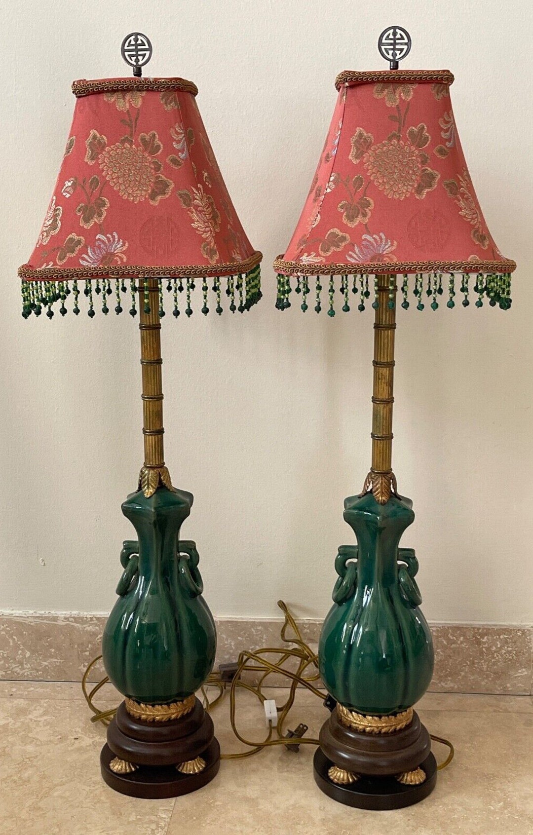 Vintage Frederick Copper Pair of Green Jade Oriental Design Pottery ...