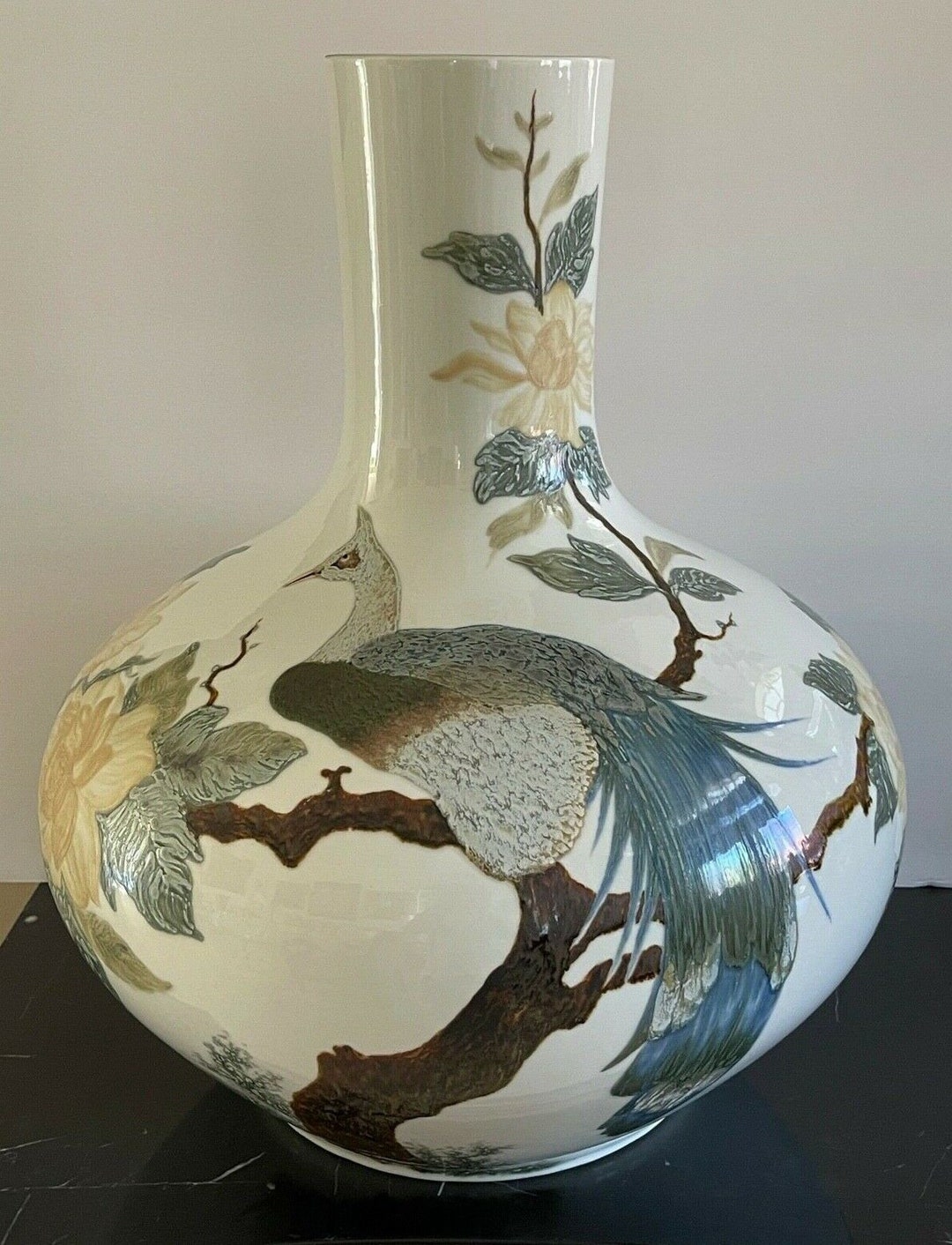 Huge and Impressive Lladro Porcelain Peacock Floral Vase Designed by ...