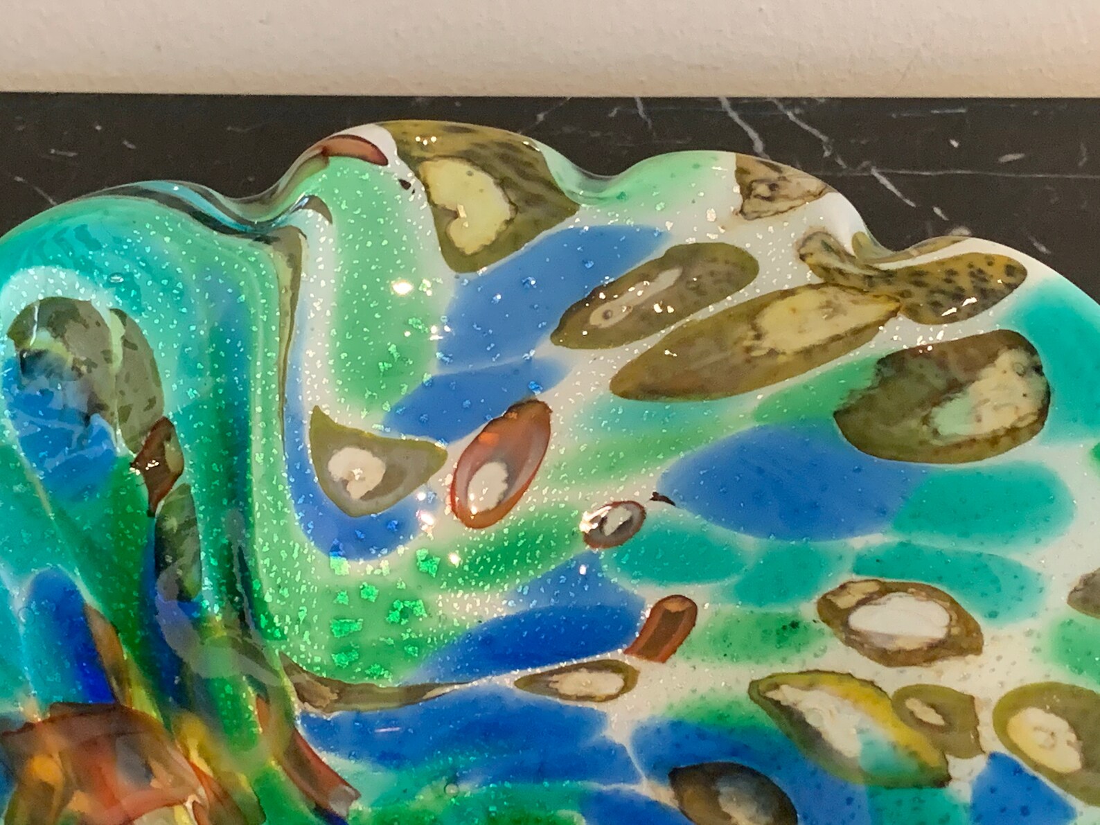 Lovely Vintage Italian Murano Green Silver Flakes Bowl | Etsy