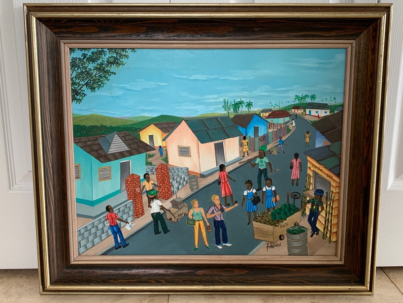 P. Toussaint Artist Signed 1980 Framed Haitian Folk Art - Etsy