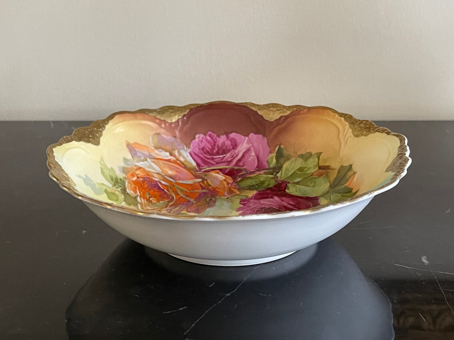 Antique Victorian German Roses Gold Trim Porcelain Bowl Signed | Etsy