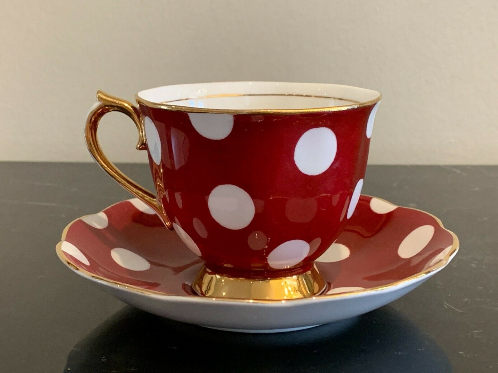 Royal Albert Red Cup and Saucer With White Polka Dots - Etsy