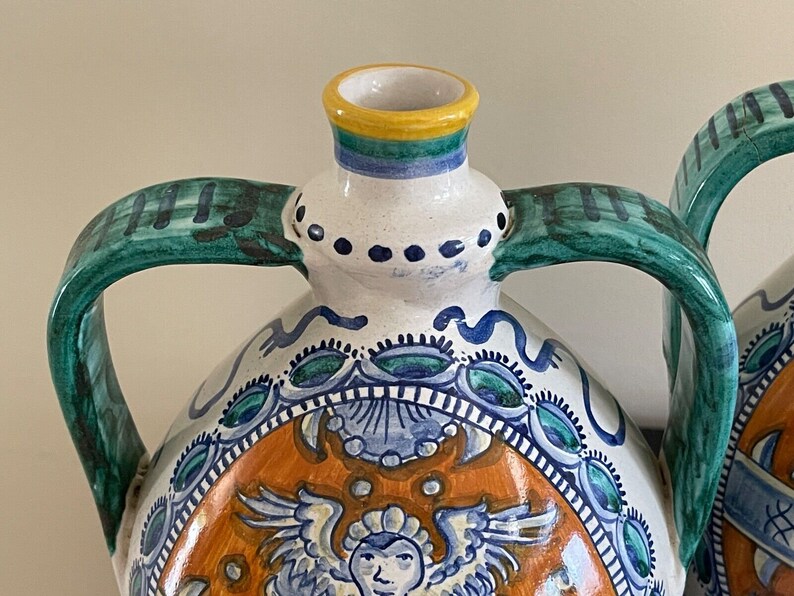 Italian Deruta Pottery Pair of Signed Francesca Niccacci Candlesticks ...