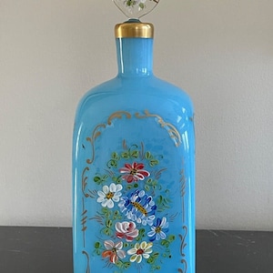 Super Blue Opaline Hand Painted Enamel Glass Decanter - Etsy