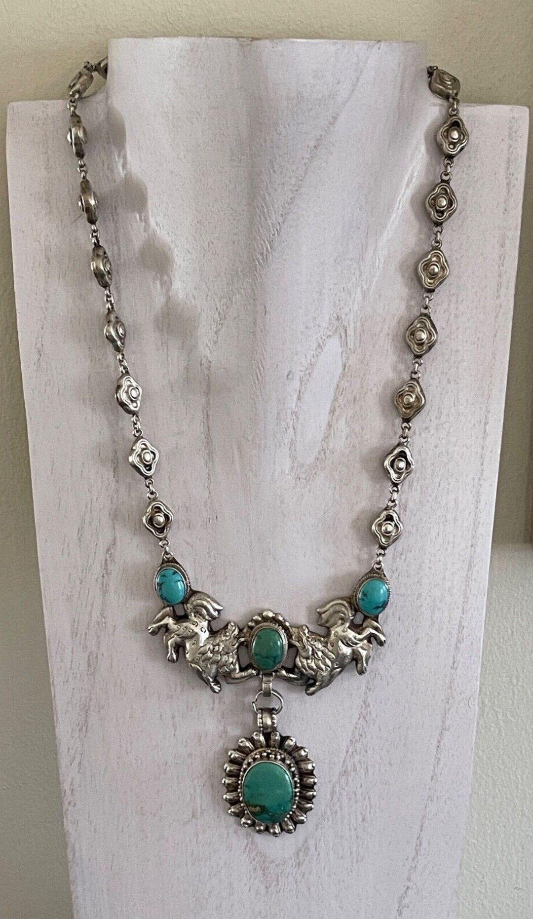 Vintage Sterling Silver Fashion Jewelry Necklace With Turquoise Stones ...