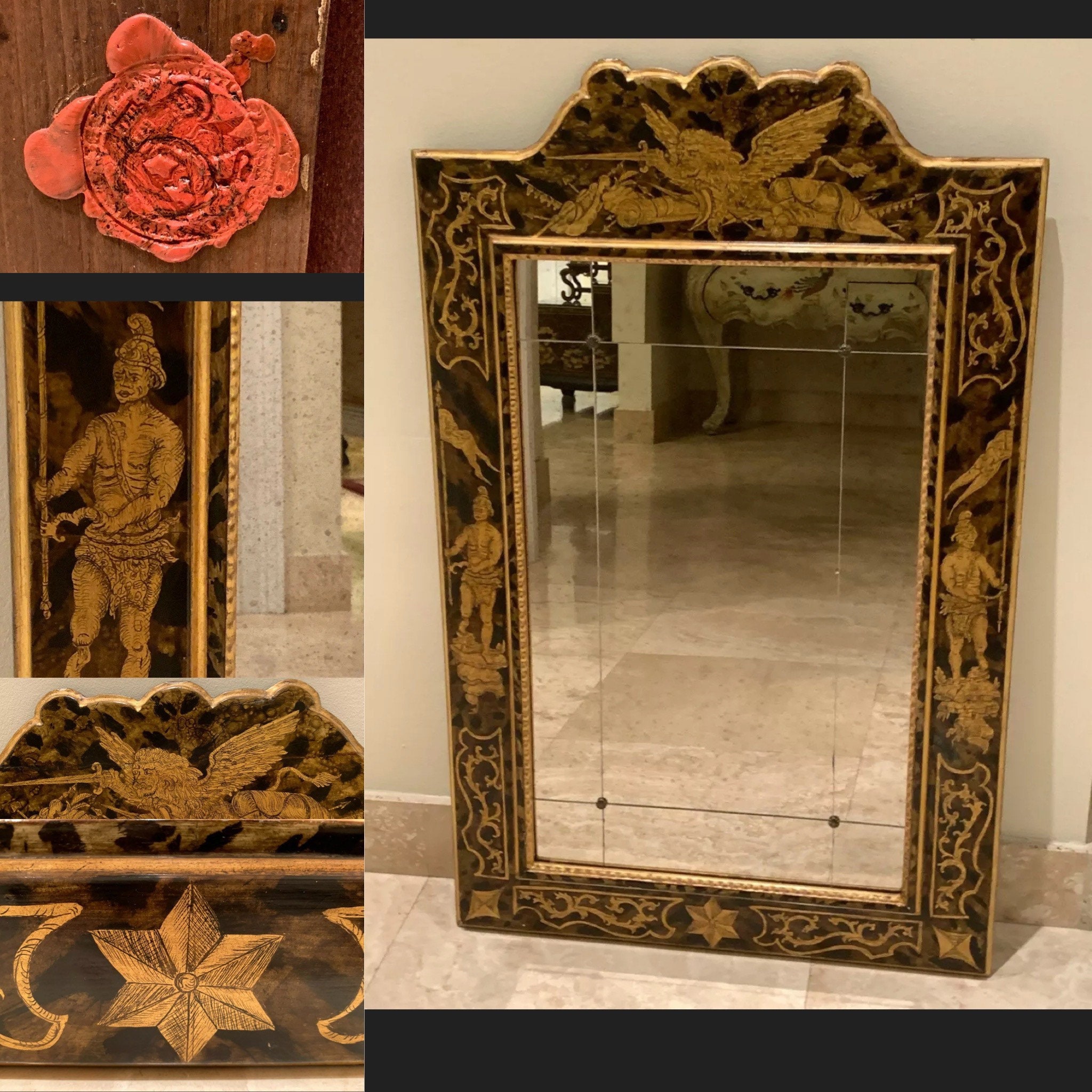 Antique Hand Painted European Mirror with Divided Mirror | Etsy