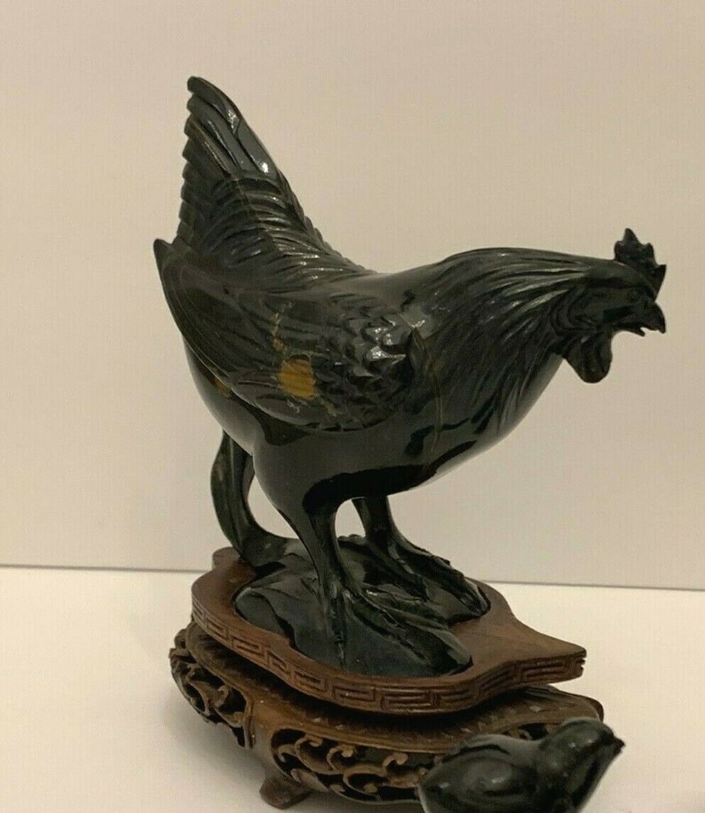 Antique Chinese Carved Natural Stone Rooster Hen and Chicks Group ...