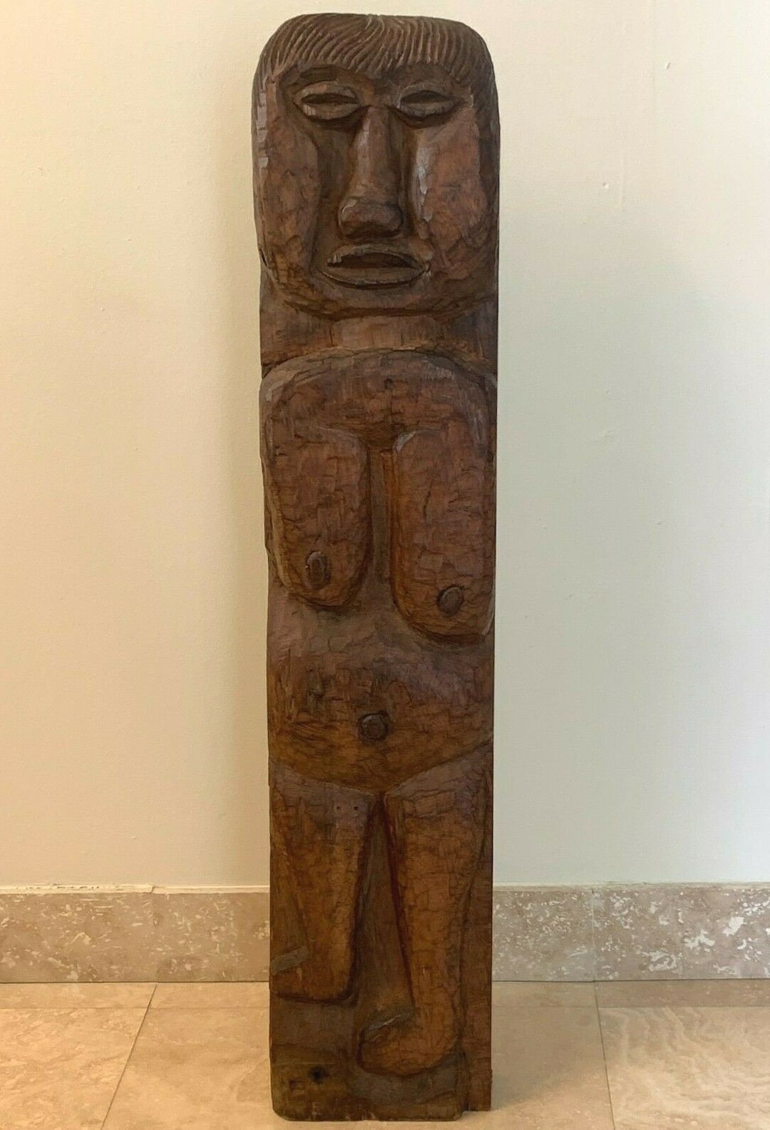Stunning Large Carved Wood Figural Totem Totemic Sculpture Signed by ...
