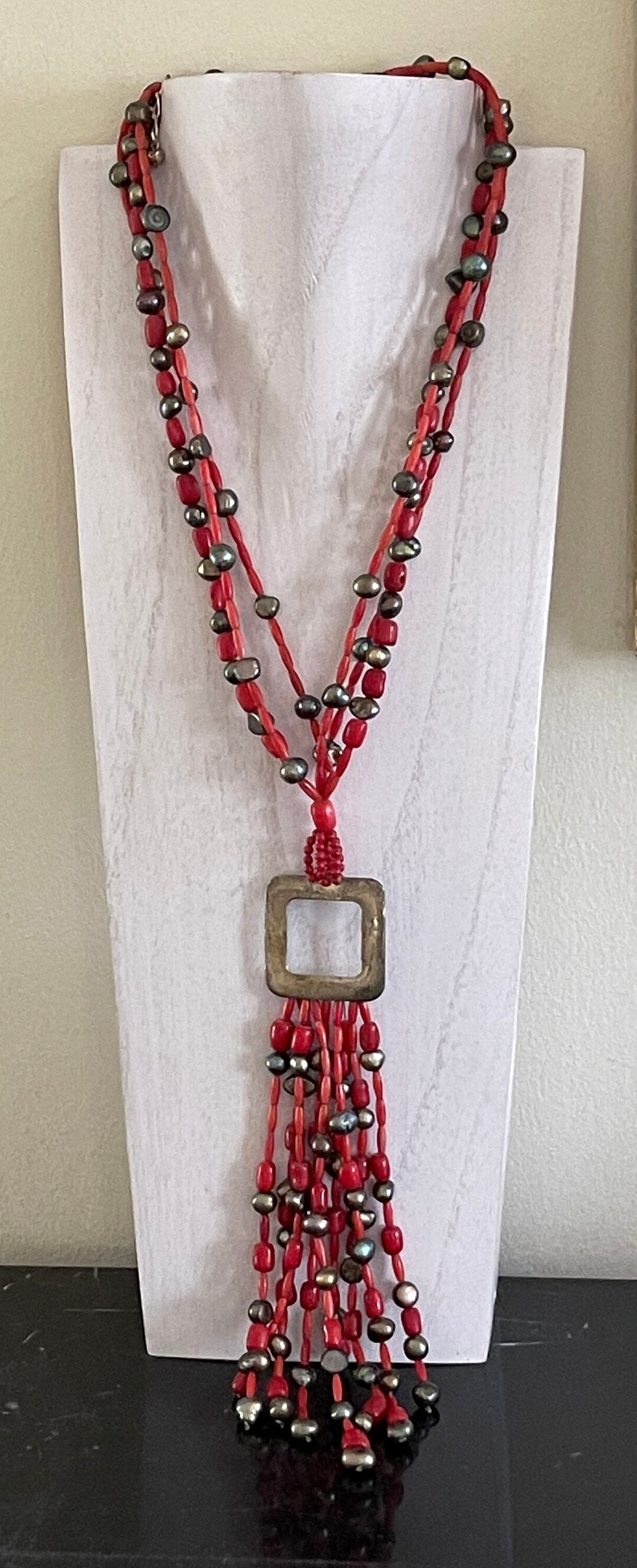 Jay King Desert Rose Trading Coral and Black Beads .925 Sterling Silver ...