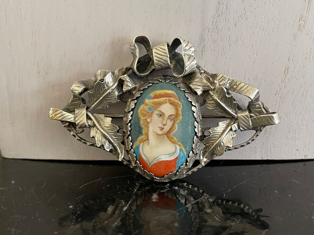Antique Russian Kokoshnik Silver Porcelain Portrait Brooch - Etsy