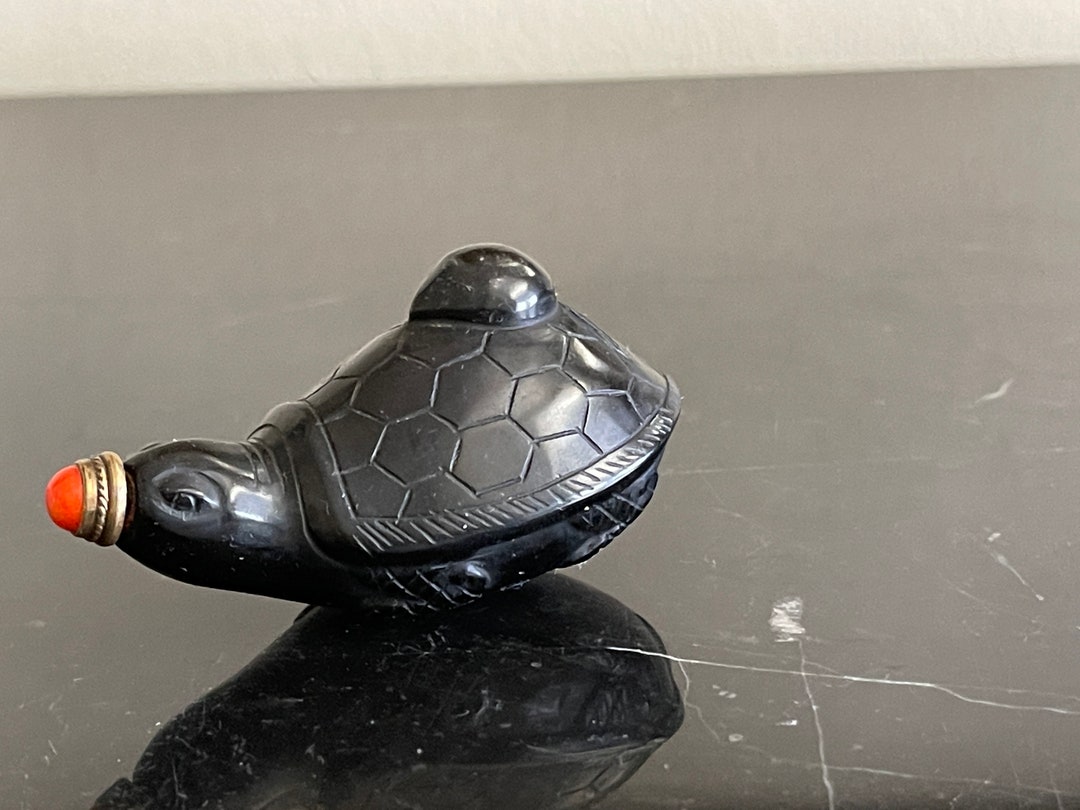 Vintage Chinese Black Etched Glass Turtle Shaped Snuff Bottle - Etsy